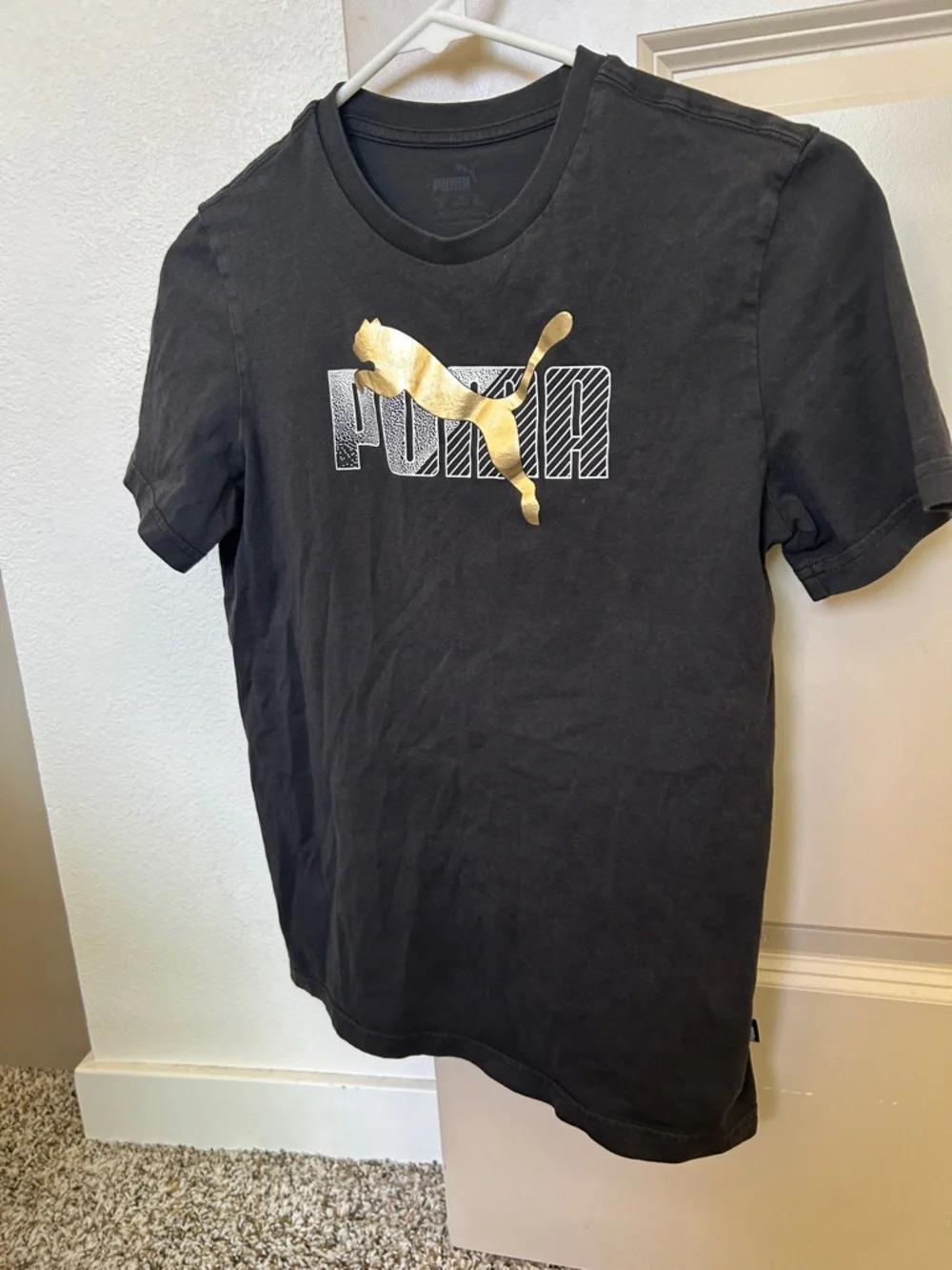Puma | Shirts & Tops | Puma Black Tee With Gold Leaping Cat Logo | Poshmark